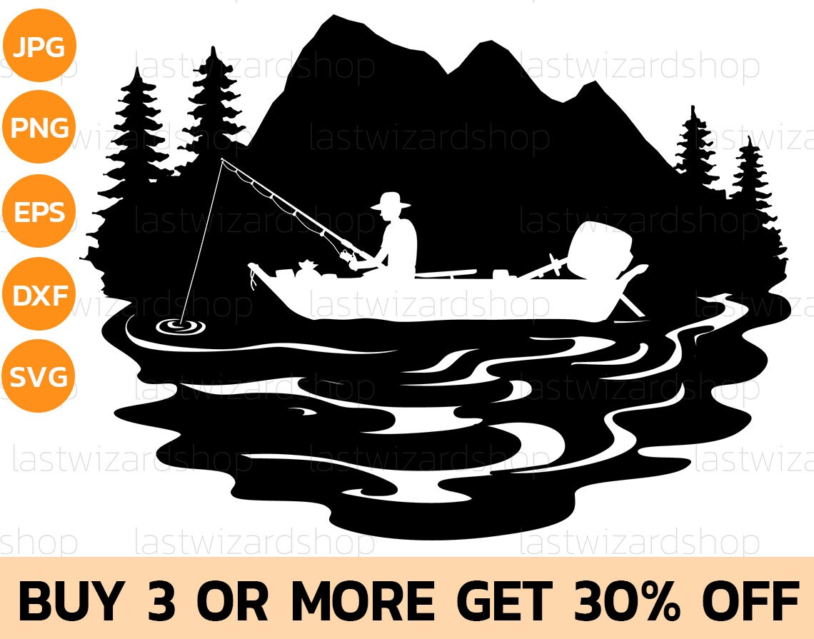 Bass Fishing Scene Svg Fisherman Svg Boat Svg Fish Svg | Etsy