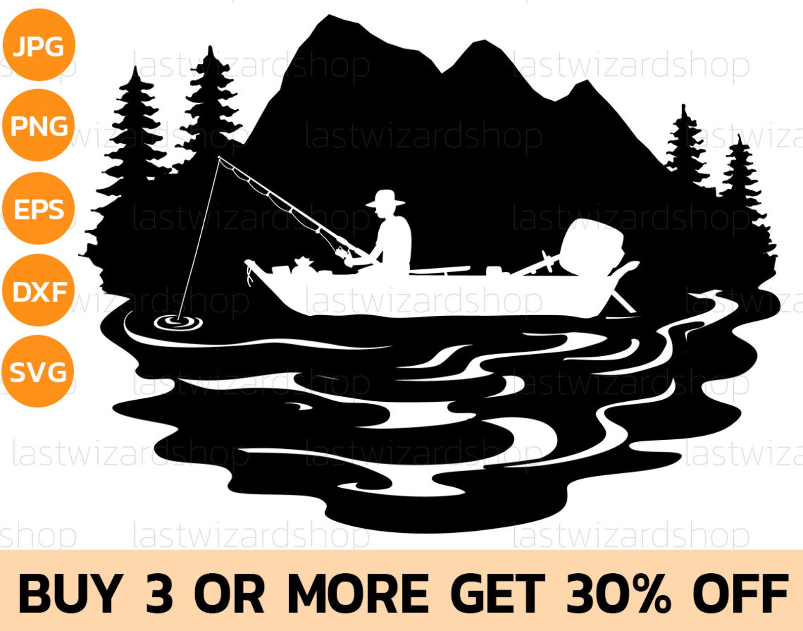 Bass Fishing Scene Svg Fisherman Svg Boat Svg Fish Svg | Etsy