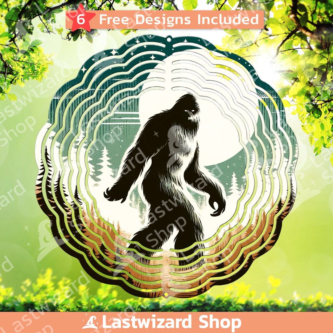 Bigfoot in Forest and Moon Wind Spinner PNG, Cryptozoology Wind Spinner ...