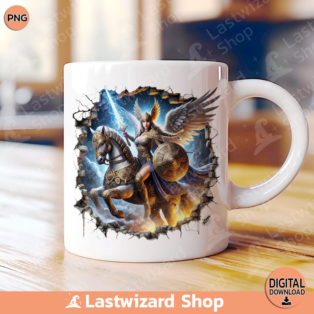 3D Valkyrie Riding With Horse Hole Wall Cracked Mug Wrap 11oz & 15oz ...
