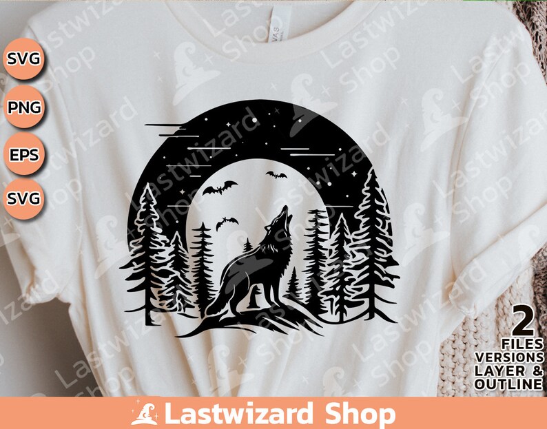 Howling Wolf in Forest With Moon Svg Full Moon Svg Wildlife - Etsy