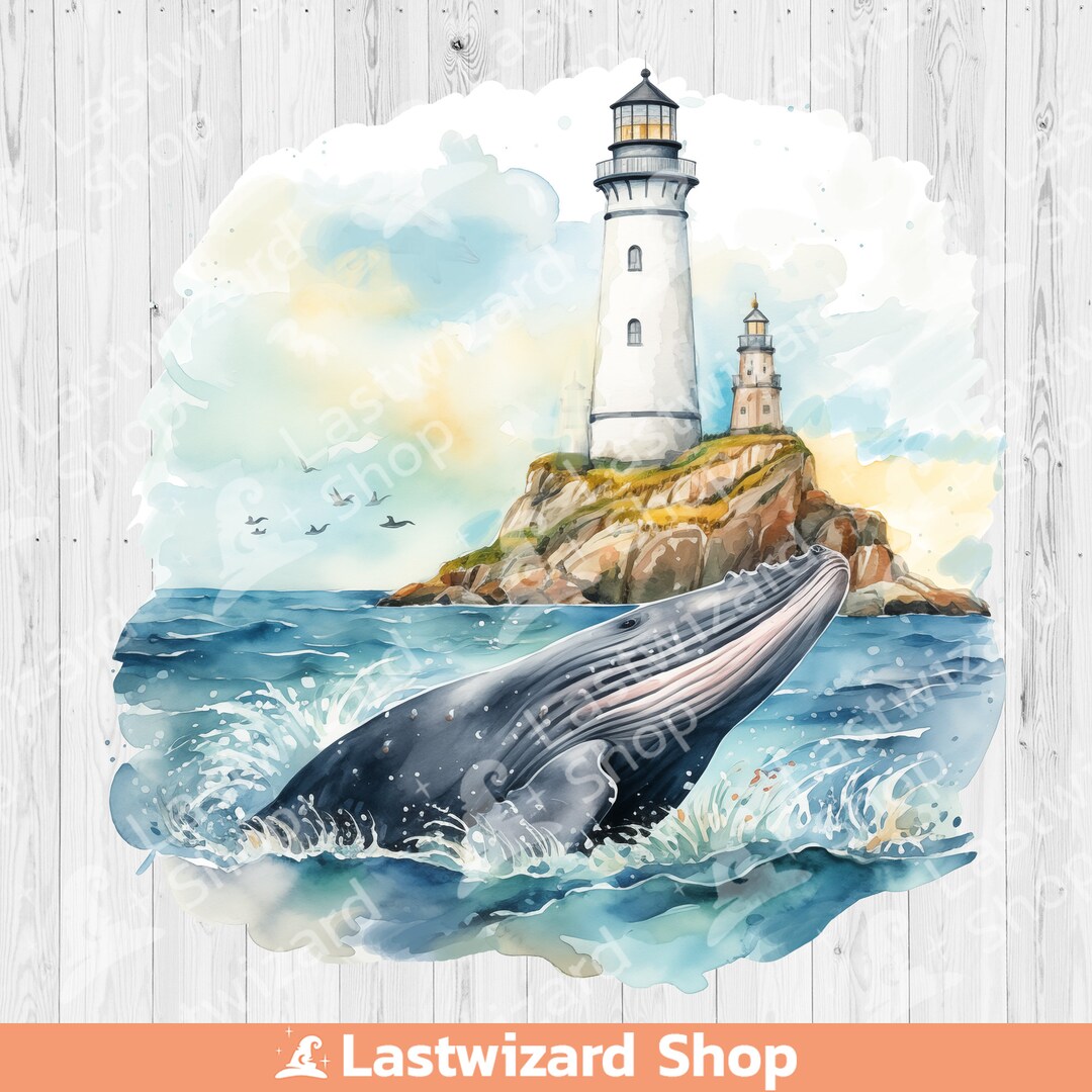 Lighthouse and Whale With Sea Png Sublimation, Lighthouse, Beach Club ...