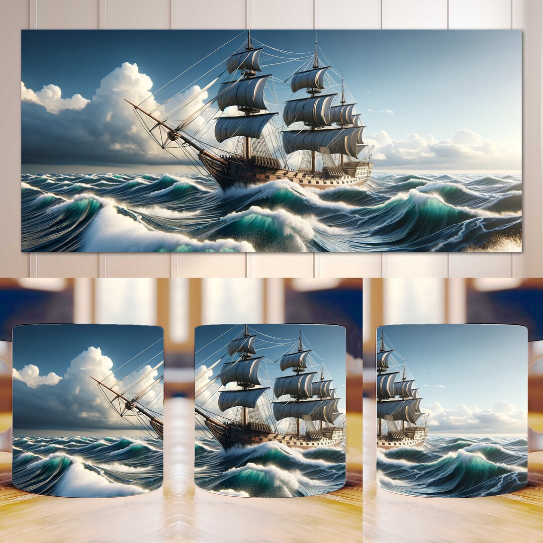 Vintage Pirate Ship Mug Wrap: Retro Ocean Design (digital Download) - Etsy