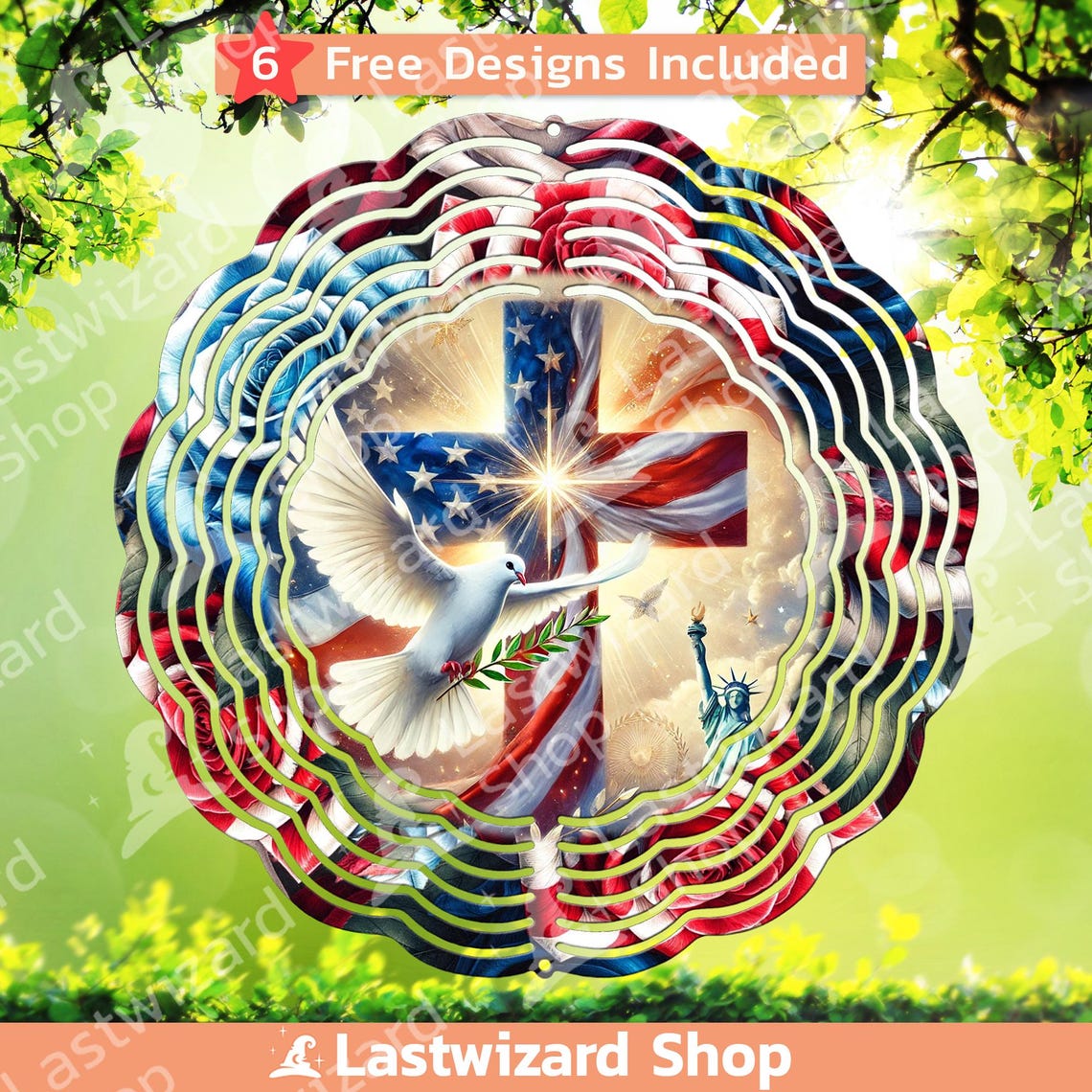 Patriotic Dove & Cross Wind Spinner PNG: American Flag Sublimation ...