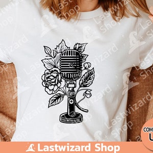 Vintage Microphone With Flower Svg, Sing Song Svg, Musical Instrument ...