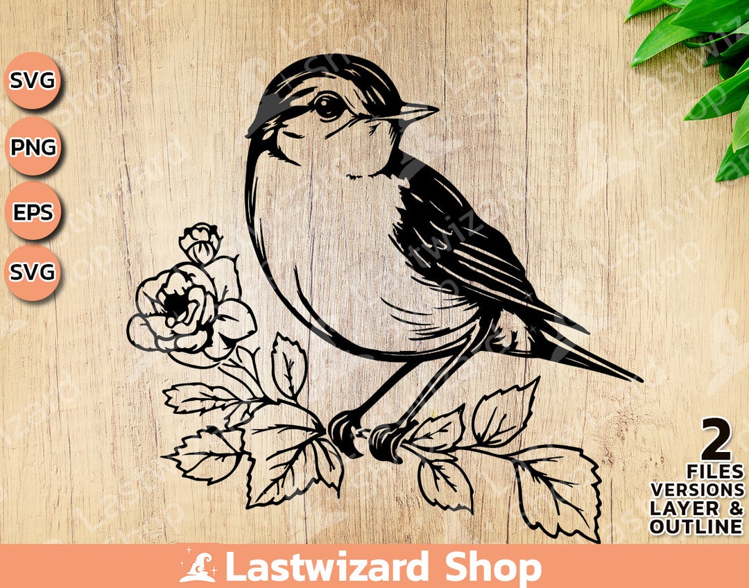 Robin With Flower Svg, Bird Lover Svg, Bird Watching Svg, Nature Lover ...