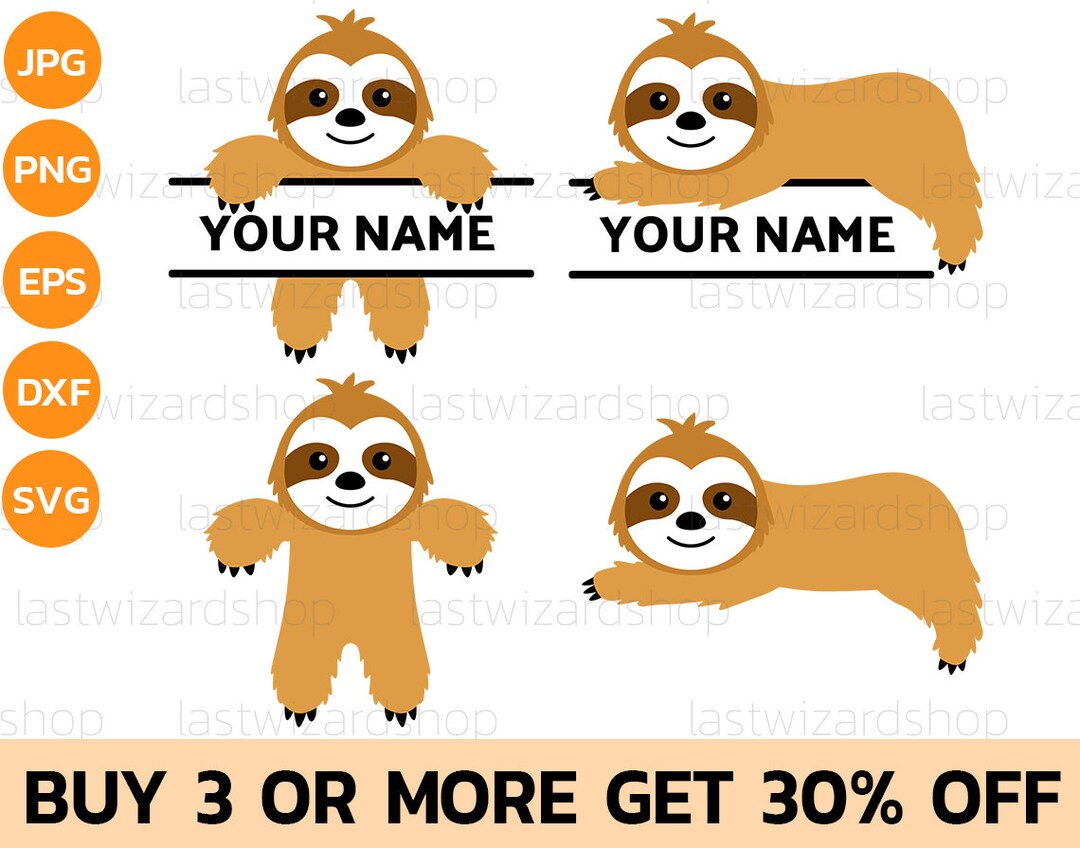 Sloth Svg Sloth Name Label Frame Monogram Svg Sloth - Etsy