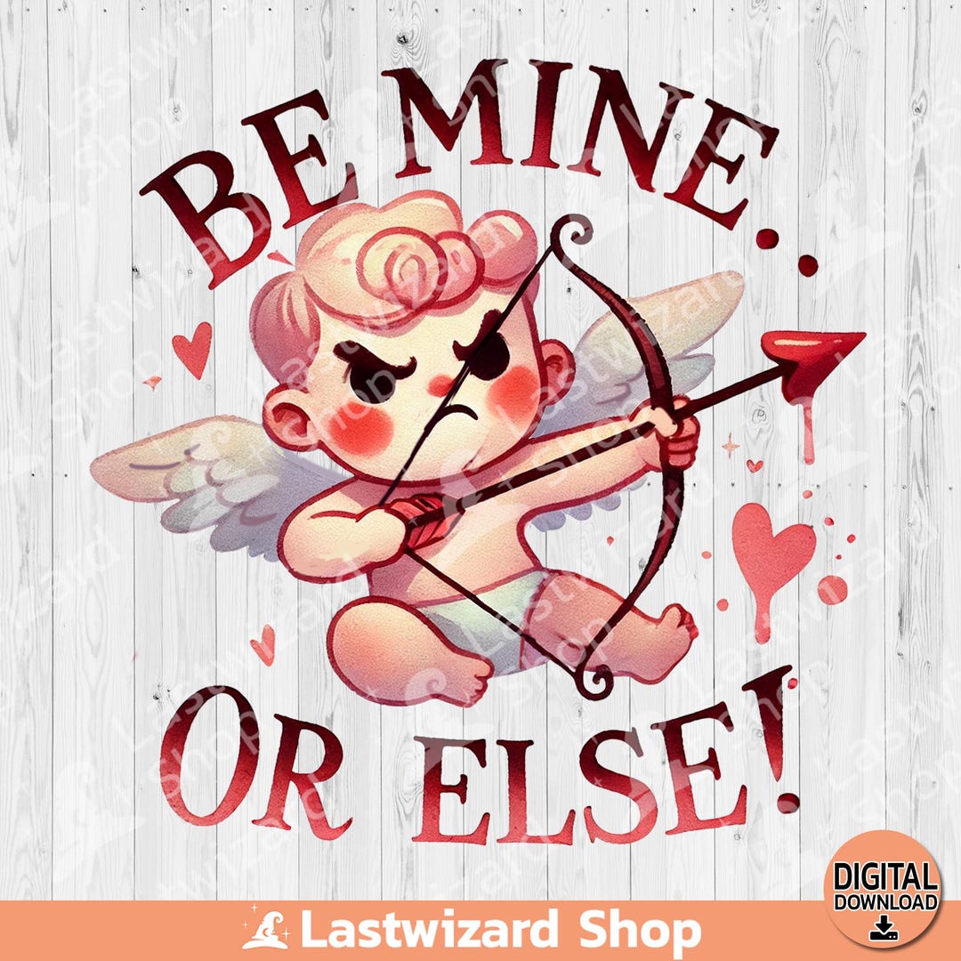 Be Mine or Else PNG, Valentine's Cupid Sublimation Design, Watercolor ...