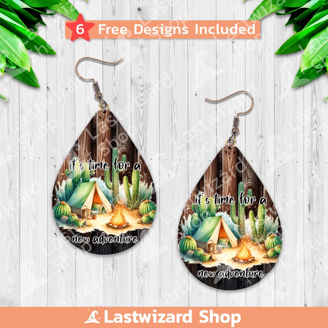 It's Time for A New Adventure Earrings Sublimation Design PNG, Camping ...