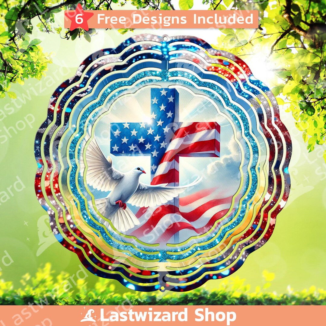 Patriotic Dove & Cross Wind Spinner PNG: American Flag Sublimation ...