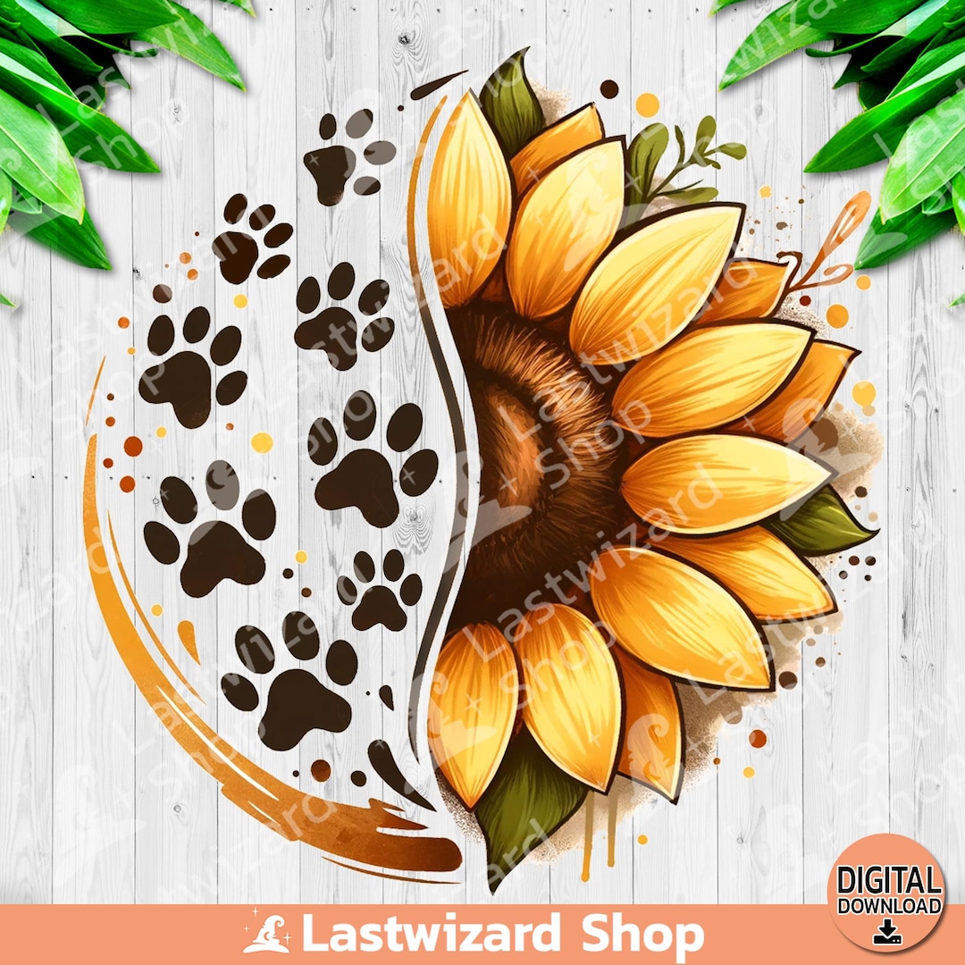 Sunflower Paw Prints PNG: Watercolor Dog Mom Clipart (digital Download ...