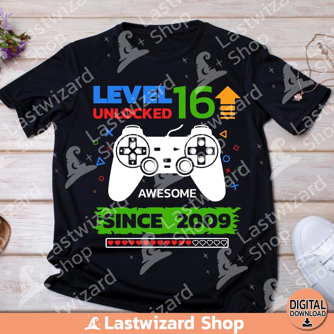 Birthday Boy Gamer Level up 16 Svg, Level 16 Unlocked Svg,16 Years Old ...