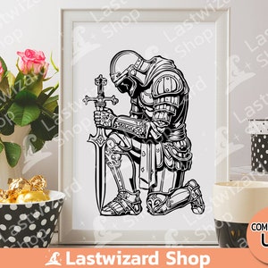 Armor Warrior Kneel Pray Svg Png, Medieval Crusade Knight and Sword Svg ...