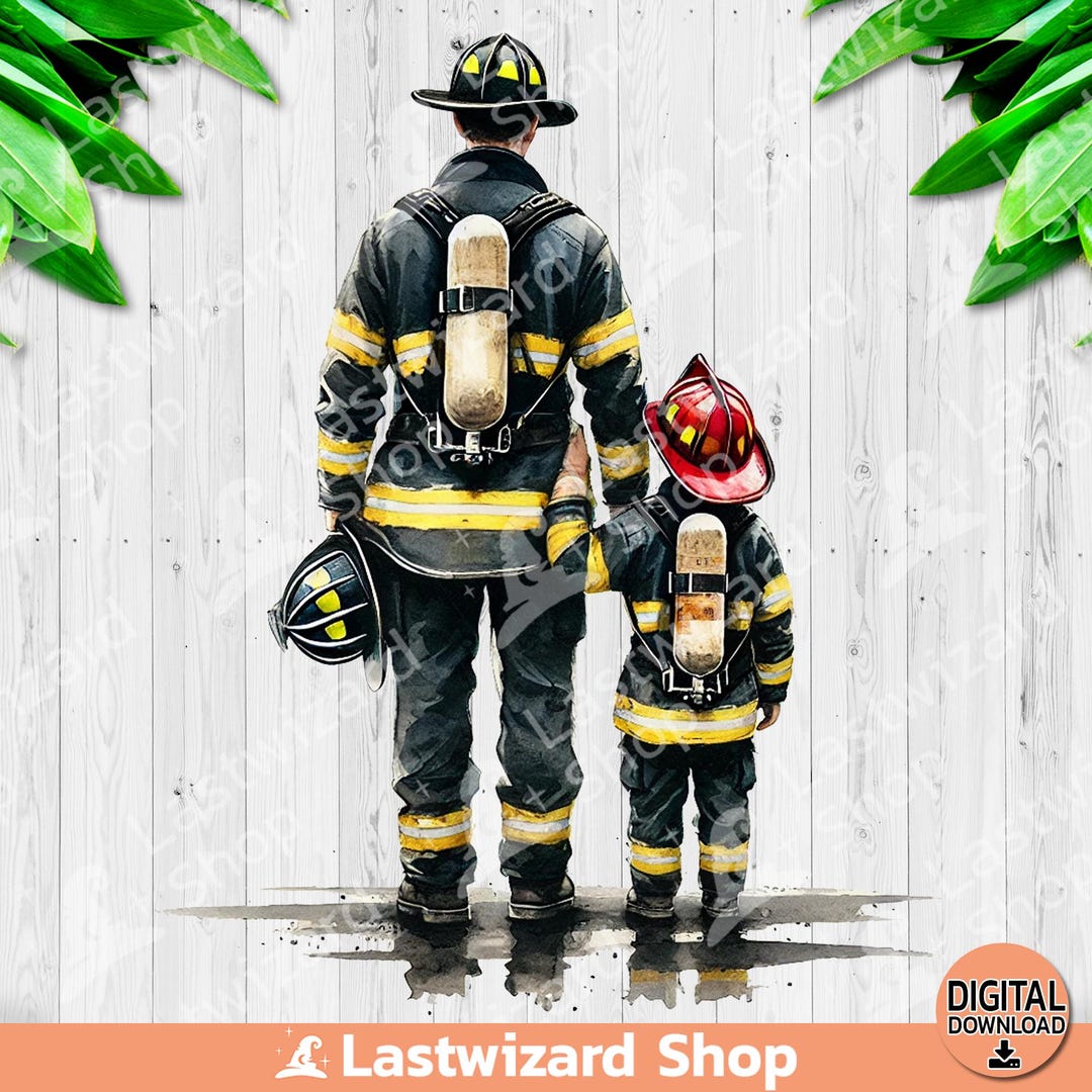 Father and Son Firefighter PNG, Dadlife Sublimation Design, Watercolor ...