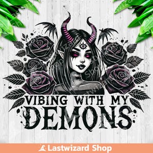 Vibing With My Demon PNG, Spooky Season Sublimation Design, Aesthetic ...