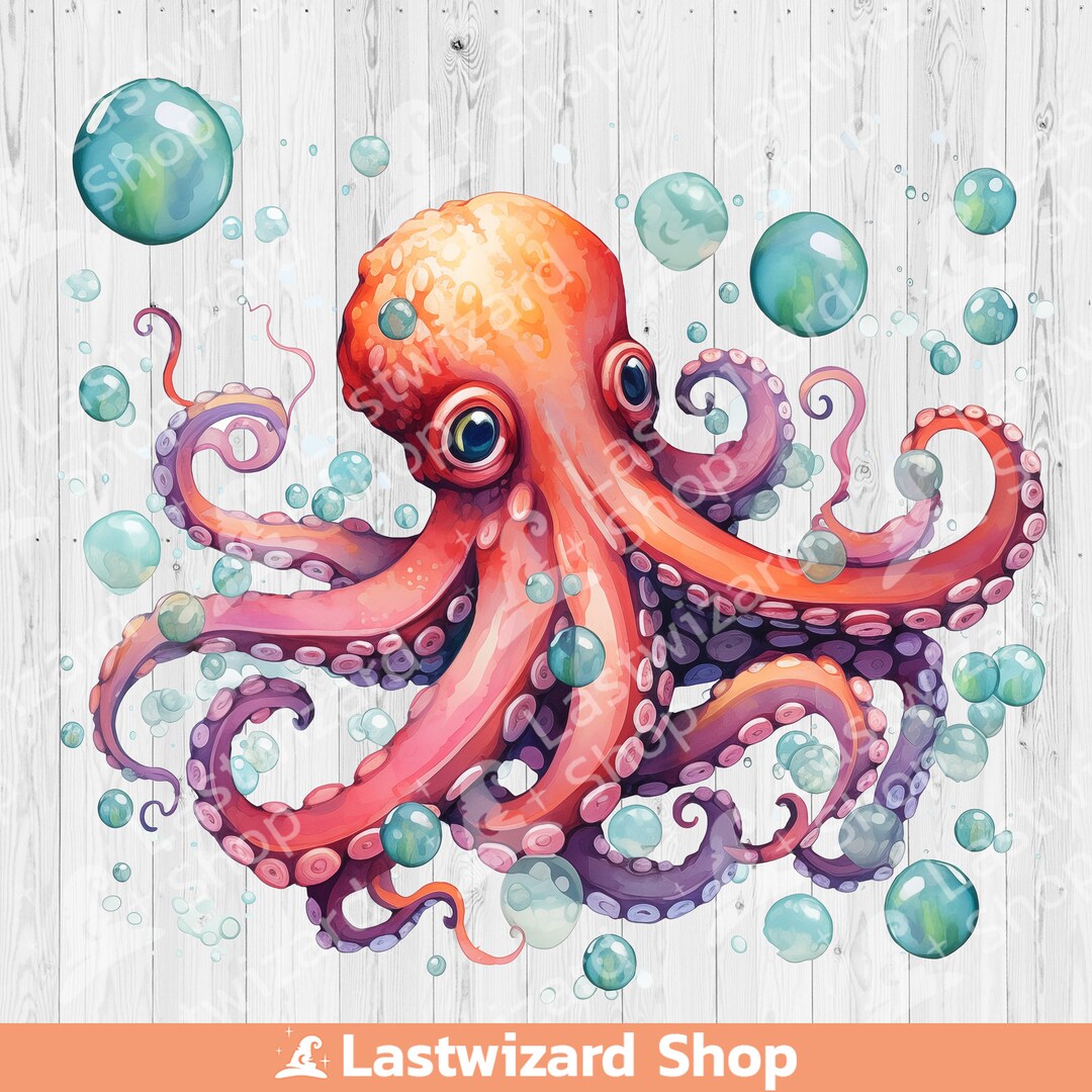 Octopus With Bubble Png Sublimation, Giant Octopus Jpg, Nursery Gift ...