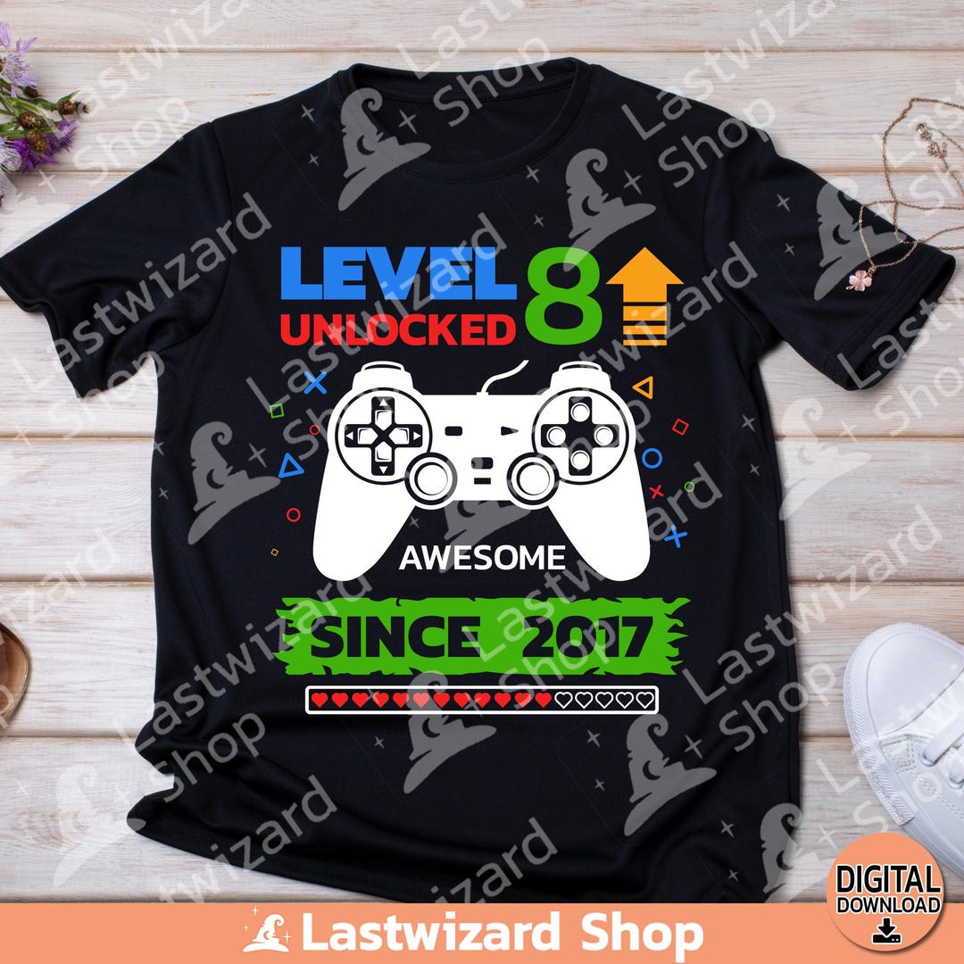 Level 8 Unlocked Gamer SVG: 8th Birthday Boy, Video Game Controller ...