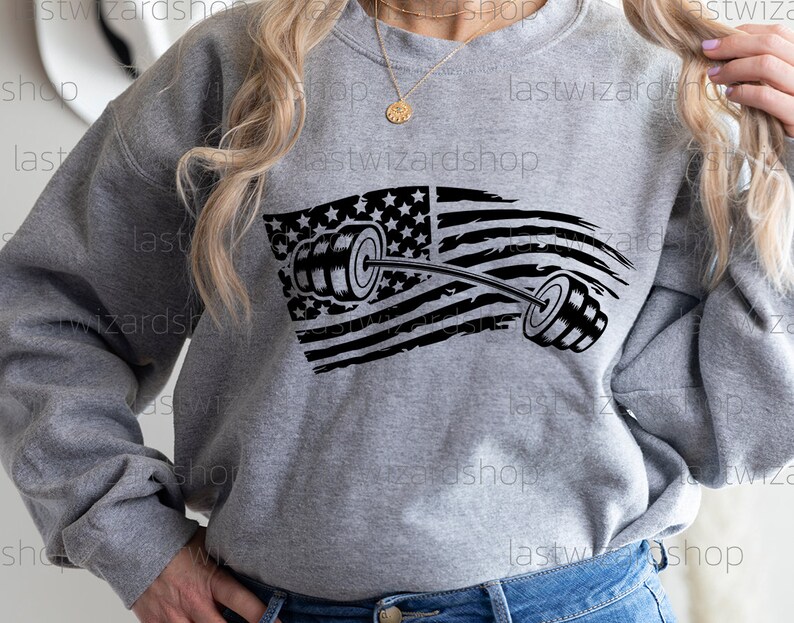 Distressed American Flag With Barbell Svg Workout Svg - Etsy
