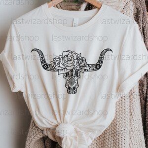 Cow Skull With Aztec Pattern and Roses Svg, Farm Svg, Bull Skull ...