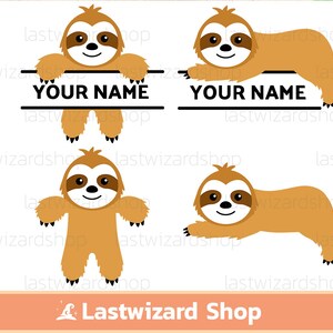 Sloth Svg, Sloth Name Label Frame Monogram Svg, Sloth Birthday, Lazy ...