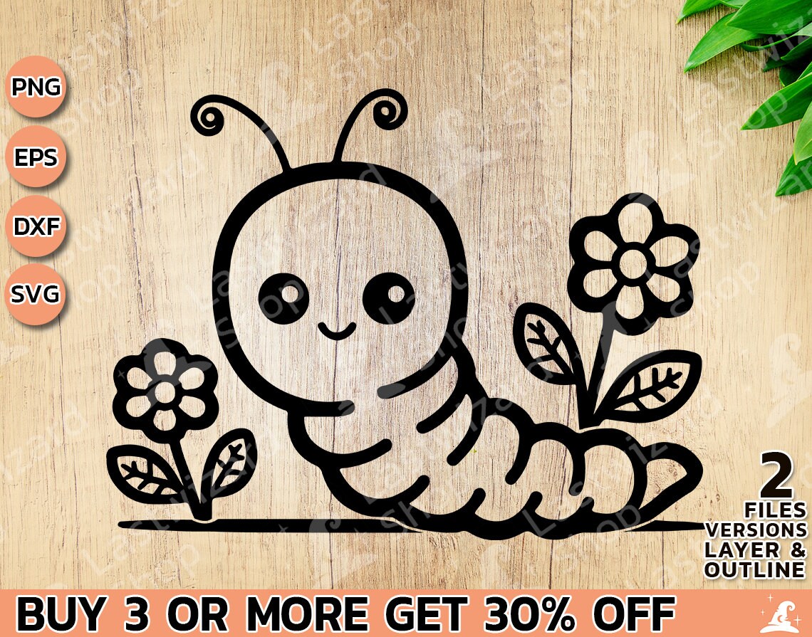 Caterpillar With Flower Svg Worm Svg Earthworm Spring - Etsy UK