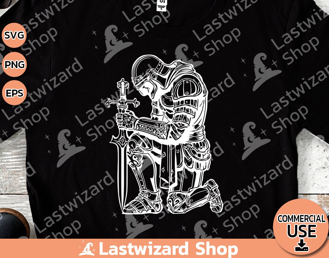 Retro Kneeling Knight PNG Praying Medieval Warrior for Christian Men’s ...
