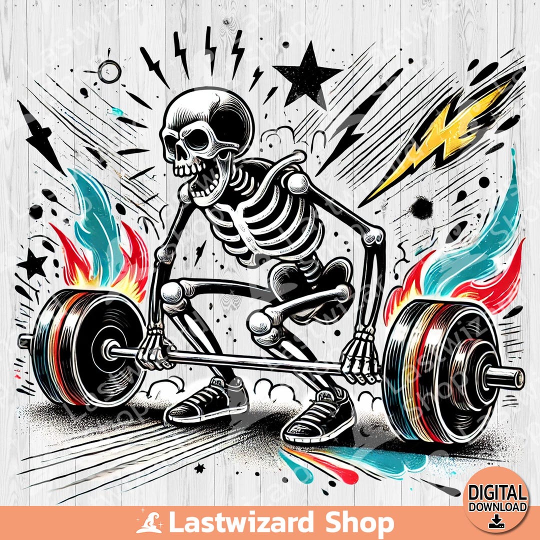 Skeleton Deadlift PNG Distressed Gym, Vintage Weightlifting Skeleton ...