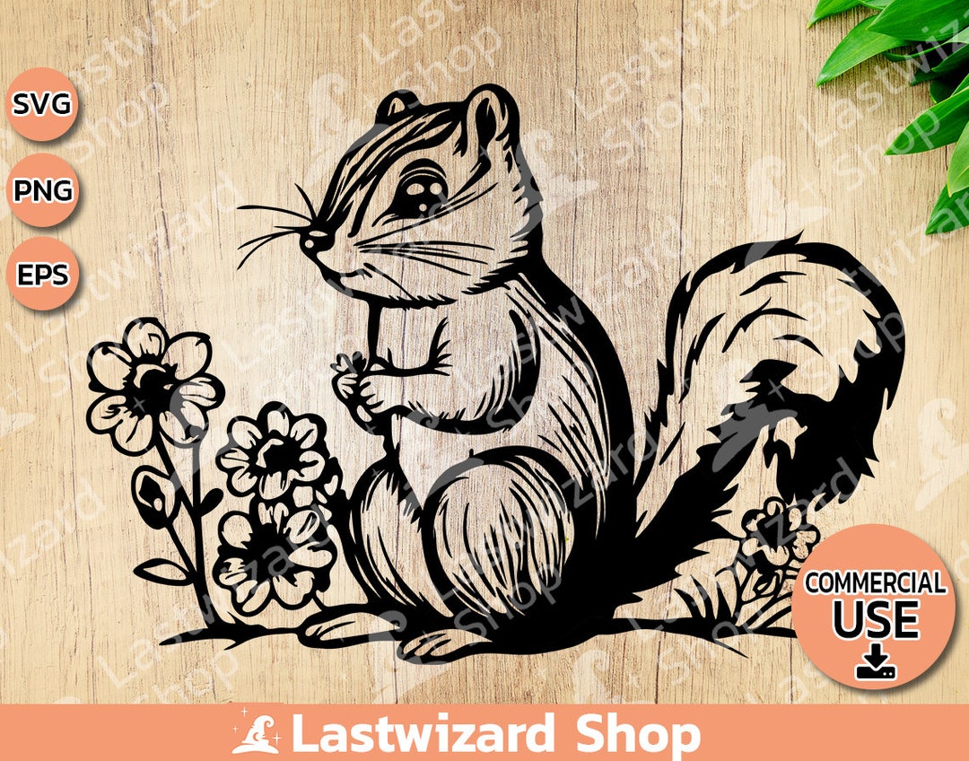 Chipmunk With Flower Svg Squirrel Svg Rodent Svg Vinyl - Etsy