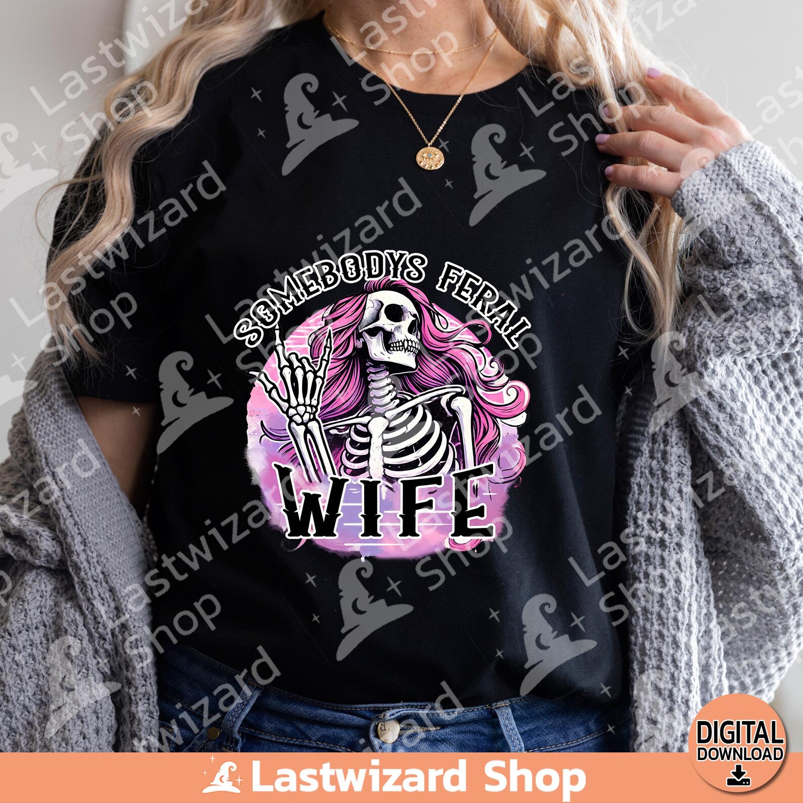 Feral Wife Skeleton PNG, Funny Watercolor Skull Floral Sublimation ...
