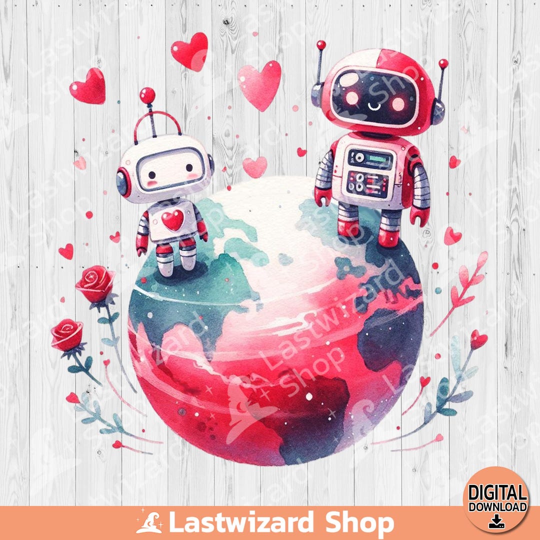 Love Robot Automatic Png, Boy Robot on the World Sublimation Design ...