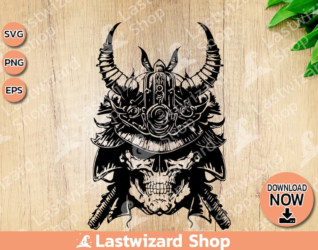 Samurai Armor Skull With Horn Svg, Katana Svg, Shogun Svg, Warrior Svg ...