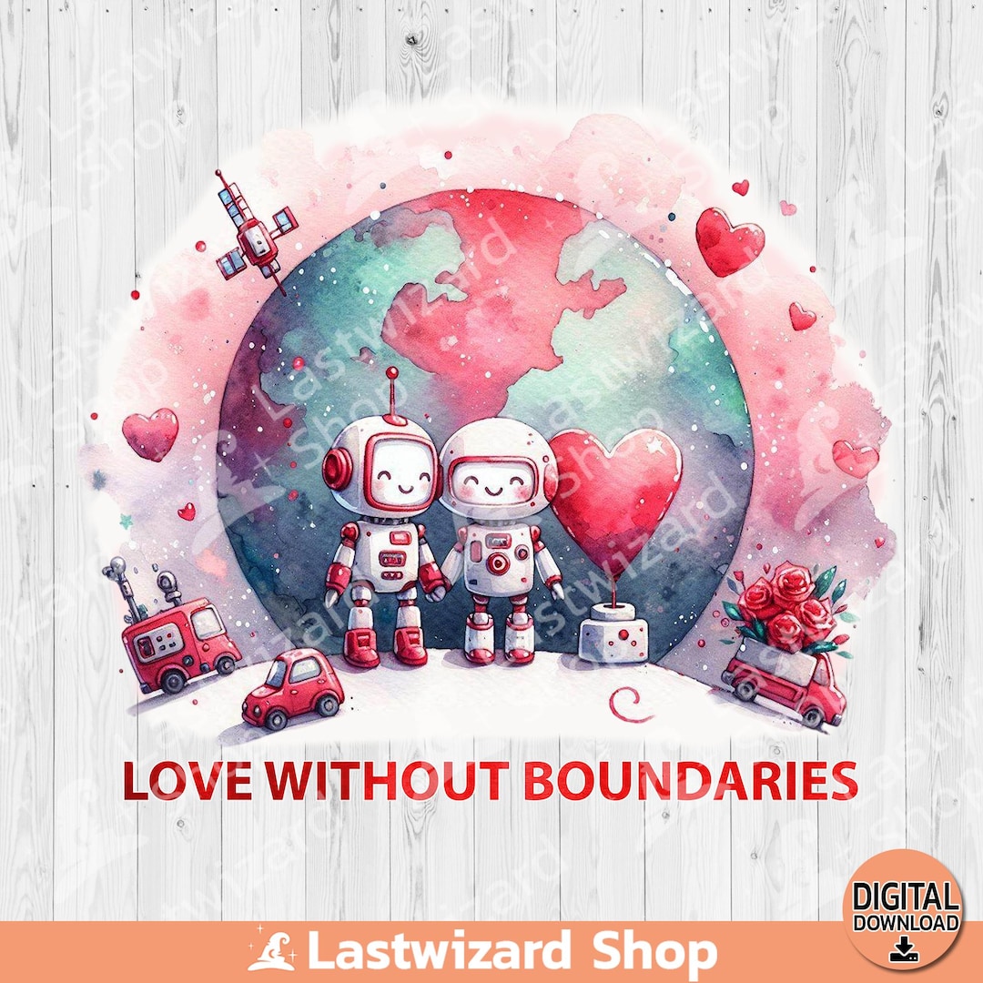 Watercolor Robot Valentine's Day PNG: Love Bots Couple (digital ...