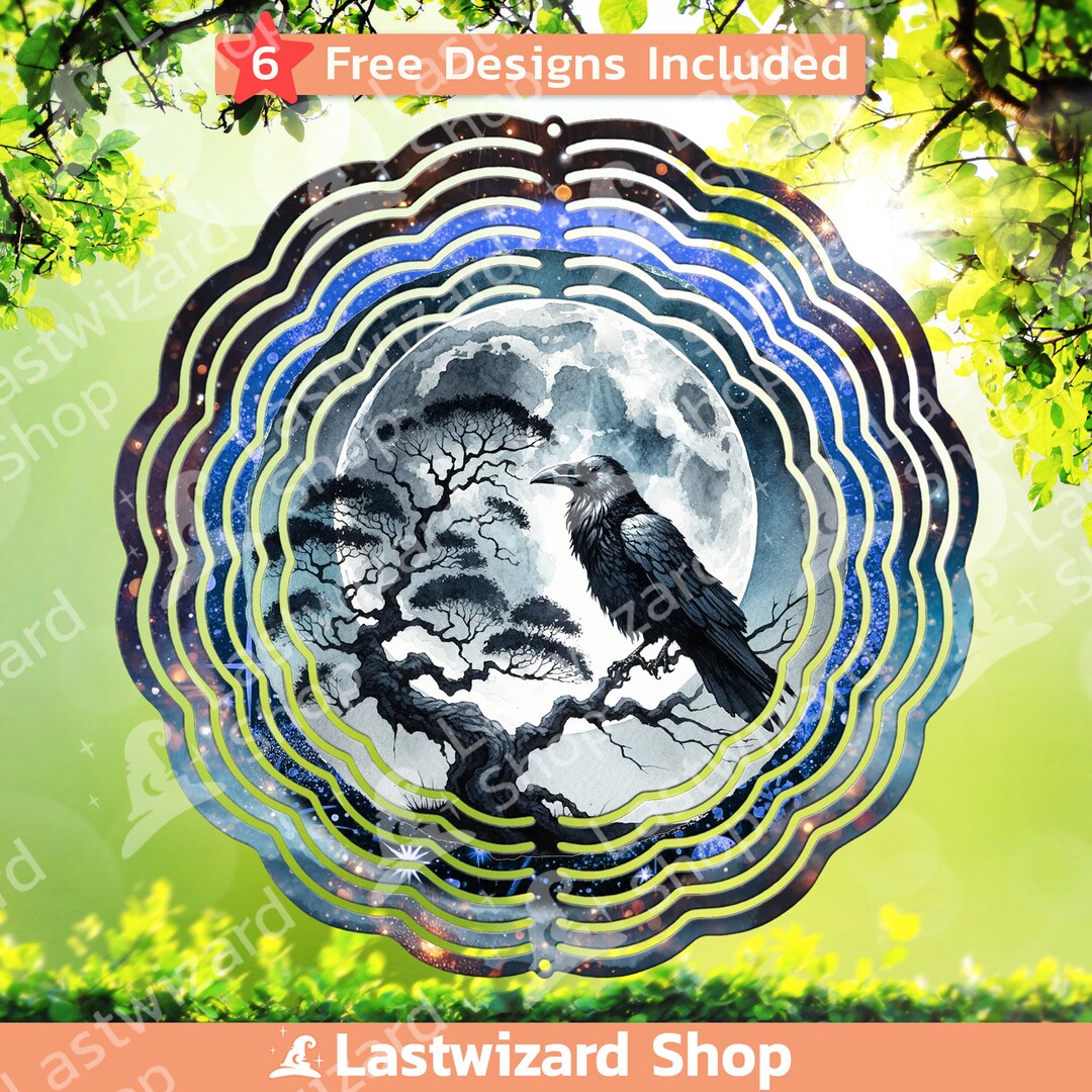 Gothic Raven Wind Spinner PNG: Moon & Tree Sublimation Design (digital ...