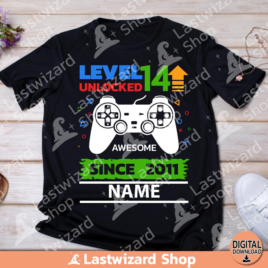 Gamer Level up 14 Unlocked With Monogram Svg, 14th Years Name Label ...