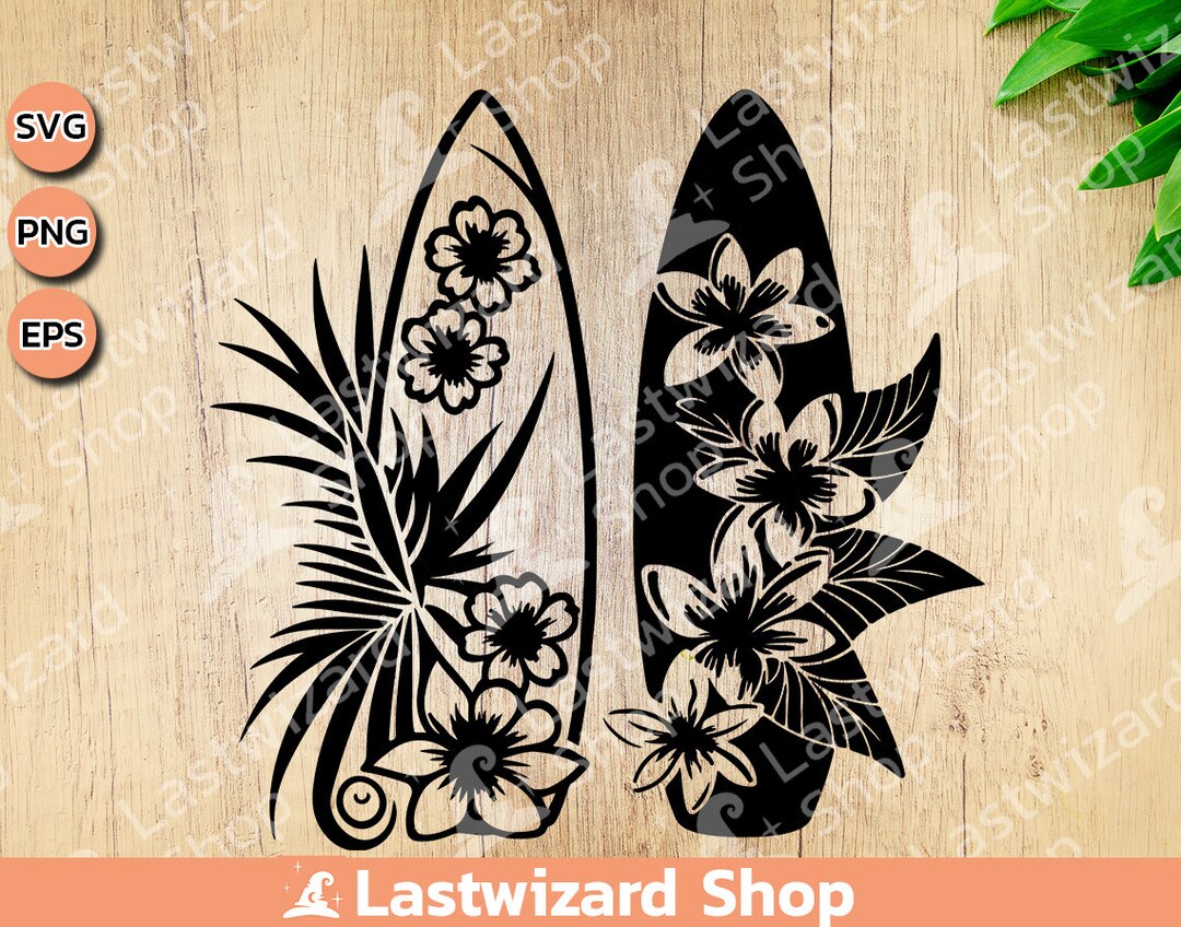 Habiscus Tropical Surfboards Svg Png, Floral Longboard SVG, Summer ...