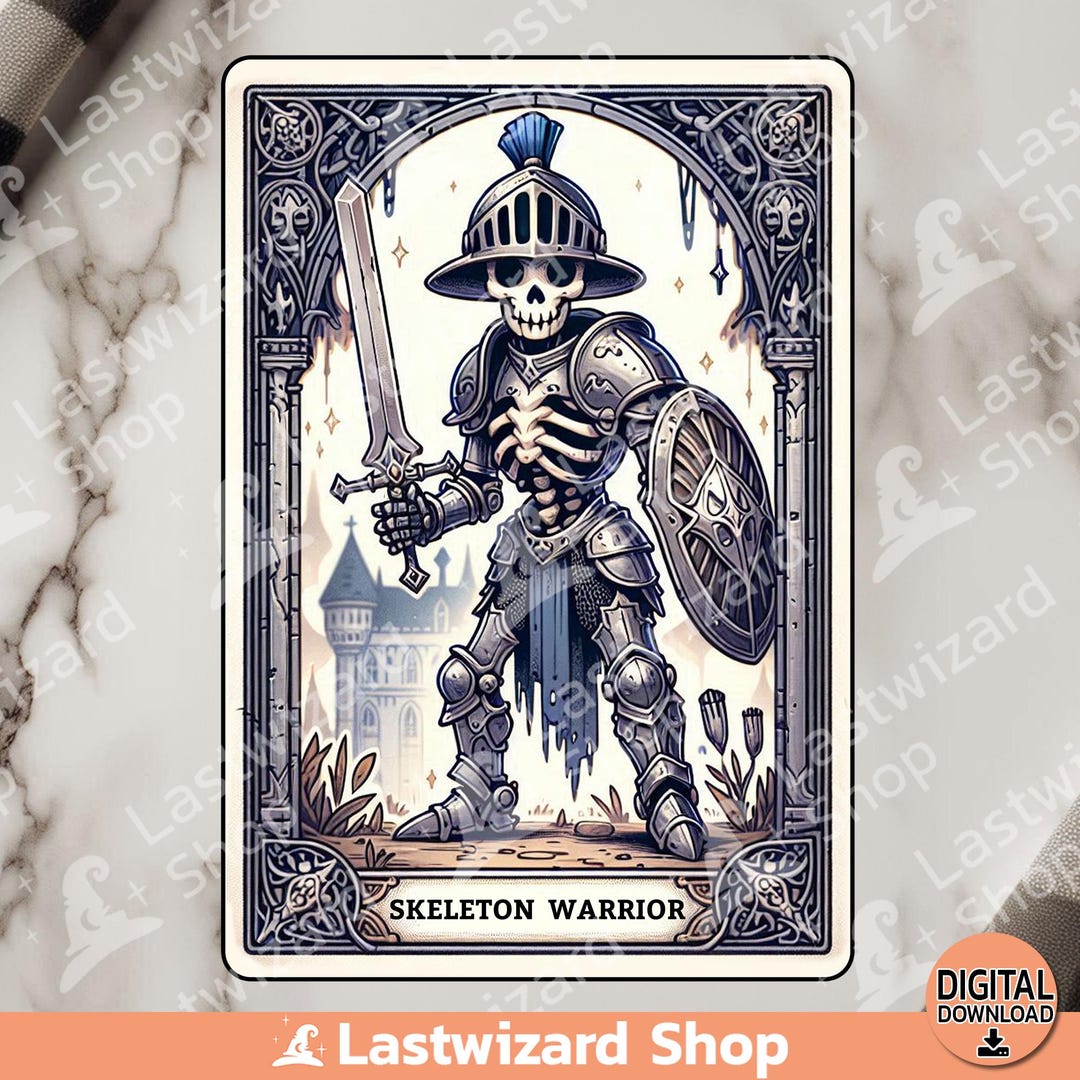 Skeleton Warrior Tarot Card PNG: Skull Sublimation Design (digital ...
