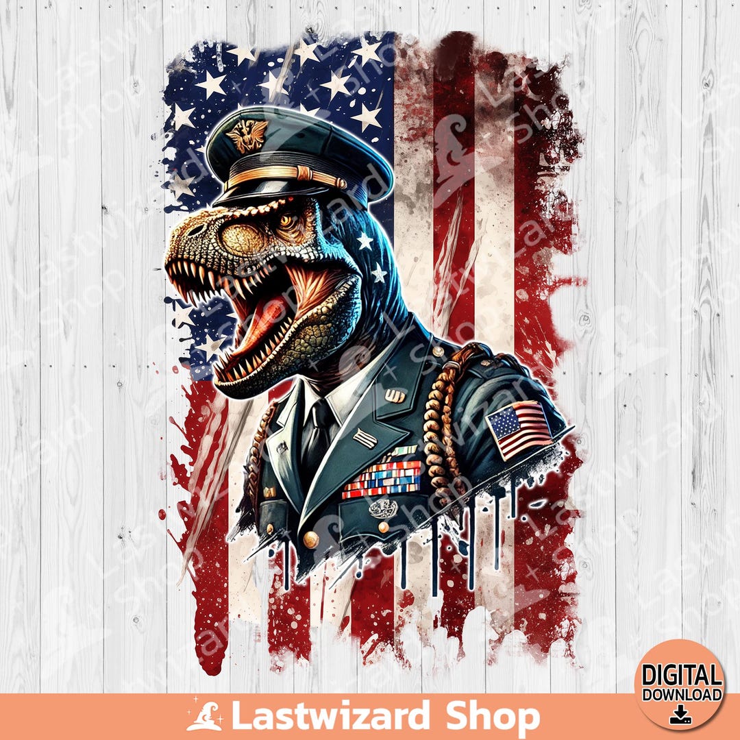 T-rex Military PNG, USA Soldier American Flag Sublimation Design ...
