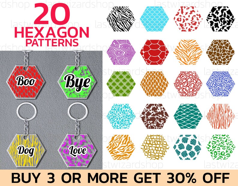 20 Animals Hexagon Pattern Svg Keychain Patterns Svg Key Fob - Etsy