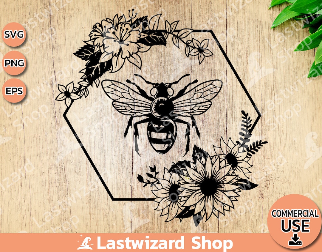 Floral Bee Svg, Flowers Bee Wall Print Svg, Insect Svg, Bee Shirt ...