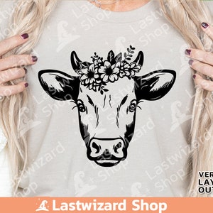 Cow Face With Flower Svg, Heifer Svg, Dairy Farm Svg, Moo Svg, Usa Cow ...