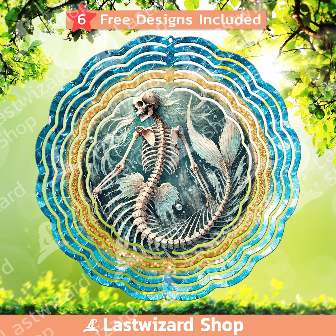 Siren Skeleton Wind Spinner PNG: Garden Sublimation Design (digital ...