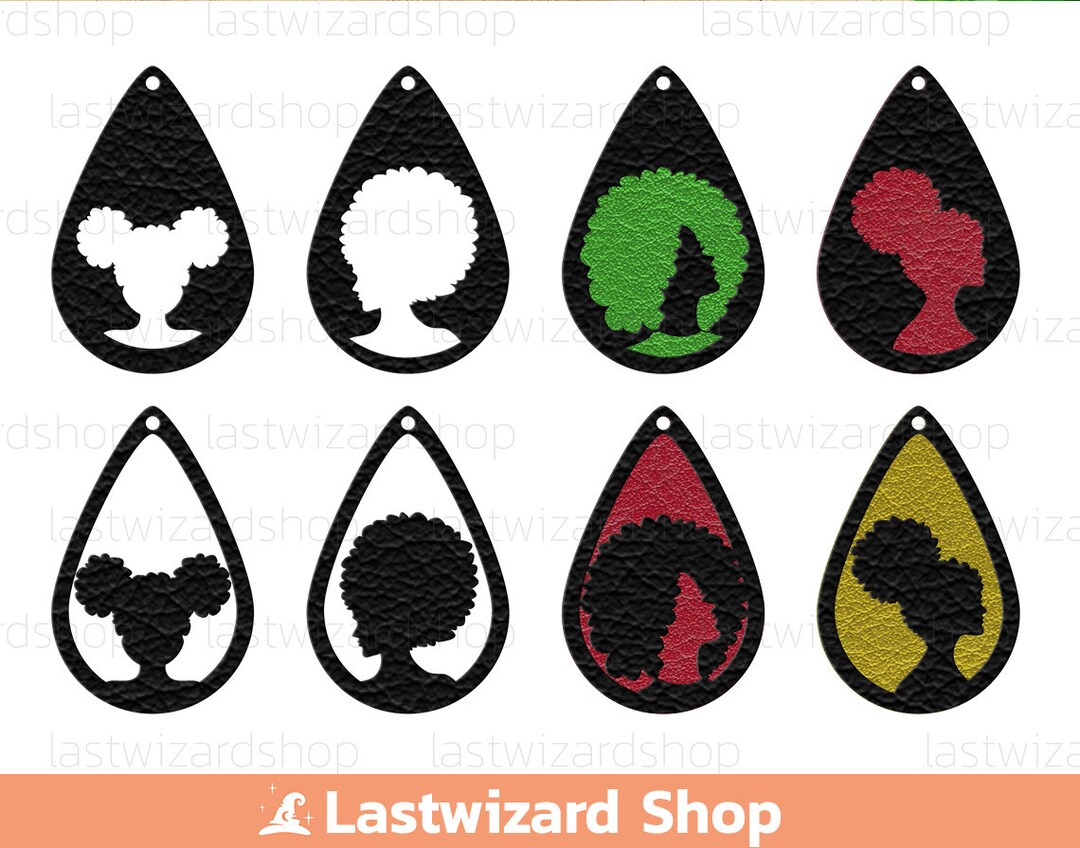 Afro African American Earrings Svg, Black Girl Faux Leather Earrings ...