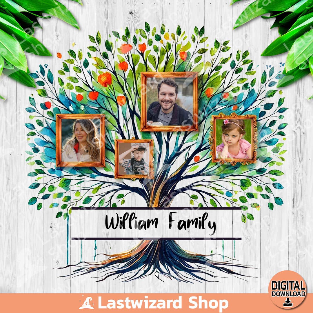 Family Tree With 4 Photo Frame PNG, 4 Member Frame Tree Sublimation ...