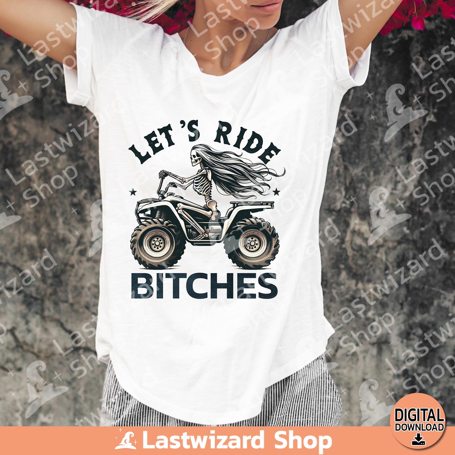 Skeleton ATV Mudding Trail Ride Watercolor Whimsical PNG - Off-road ...