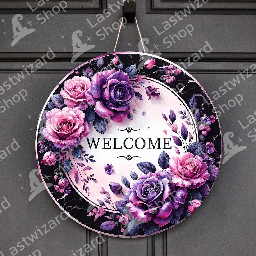 Purple Roses Welcome Sign PNG, Lavender Floral Wedding Sublimation ...