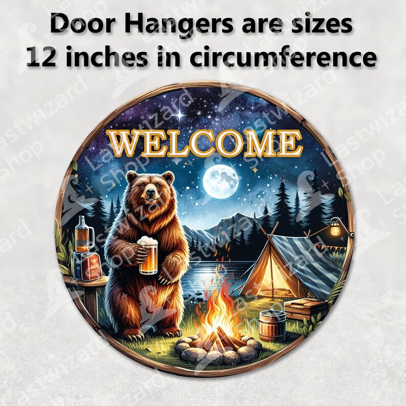 Camping Bear Bonfire Welcome Sign, 12 Inch Round PNG (digital Download ...