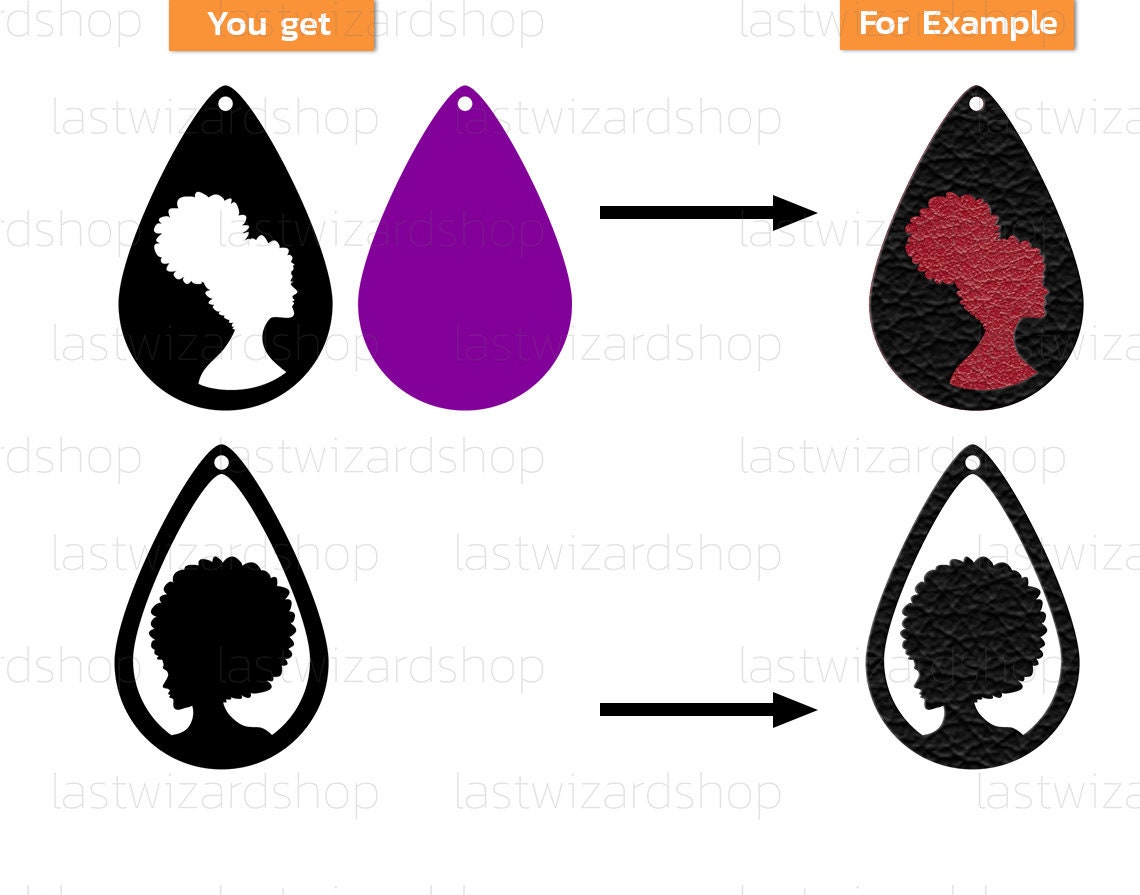 Afro African American Earrings Svg Black Girl Faux Leather - Etsy