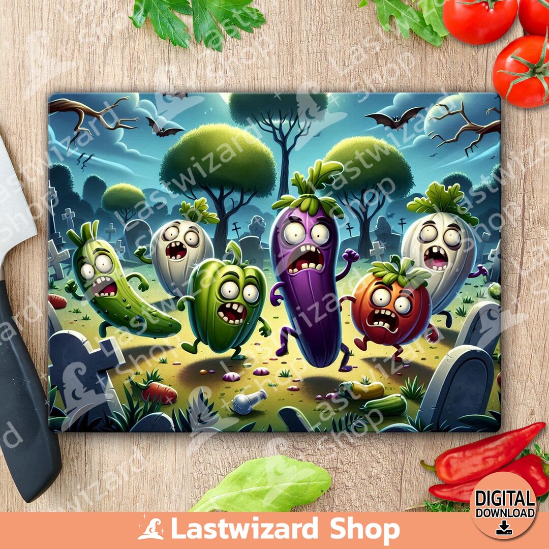 Zombie Vegetables Cutting Board Sublimation Design: Halloween Kitchen ...
