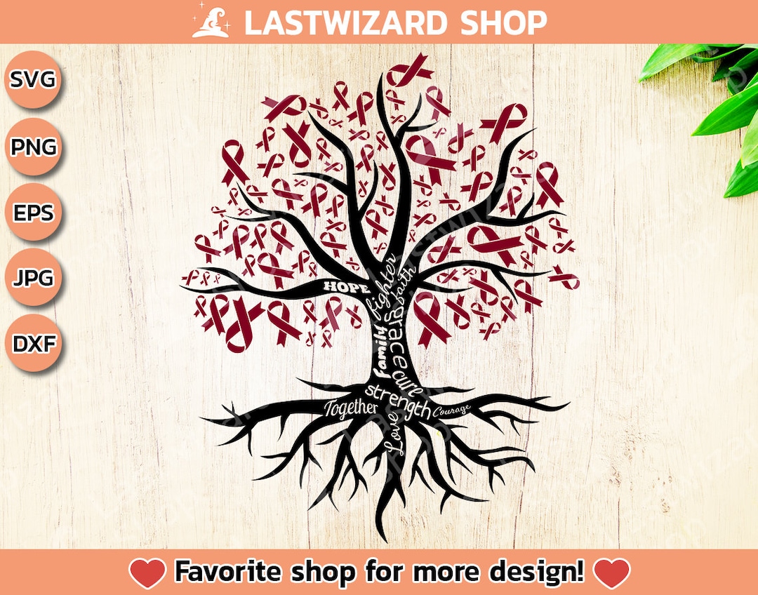 Multiple Myeloma Tree Svg, Bone Marrow Cancer Awareness, Maroon Ribbon ...