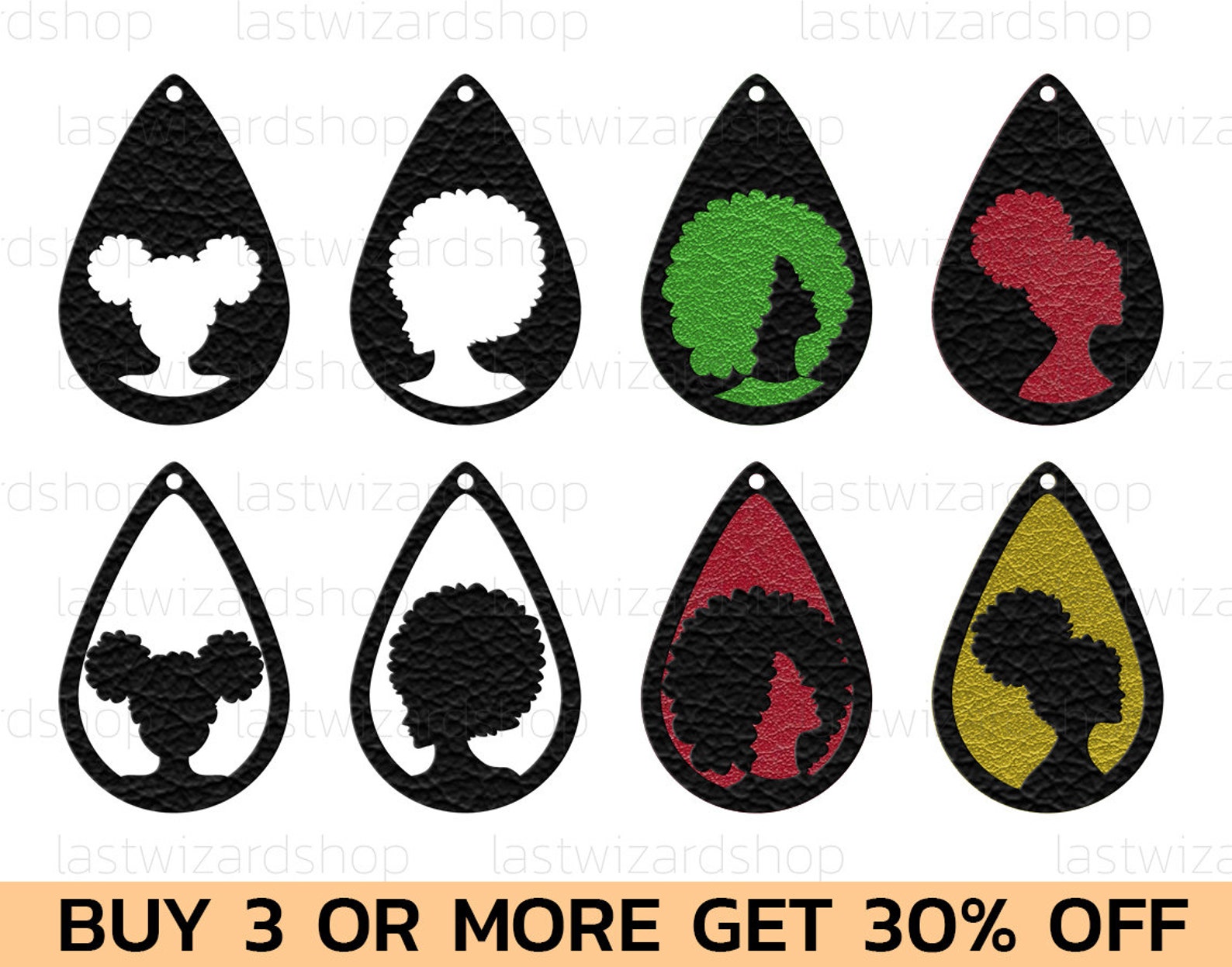 Afro African American Earrings Svg Black Girl Faux Leather - Etsy